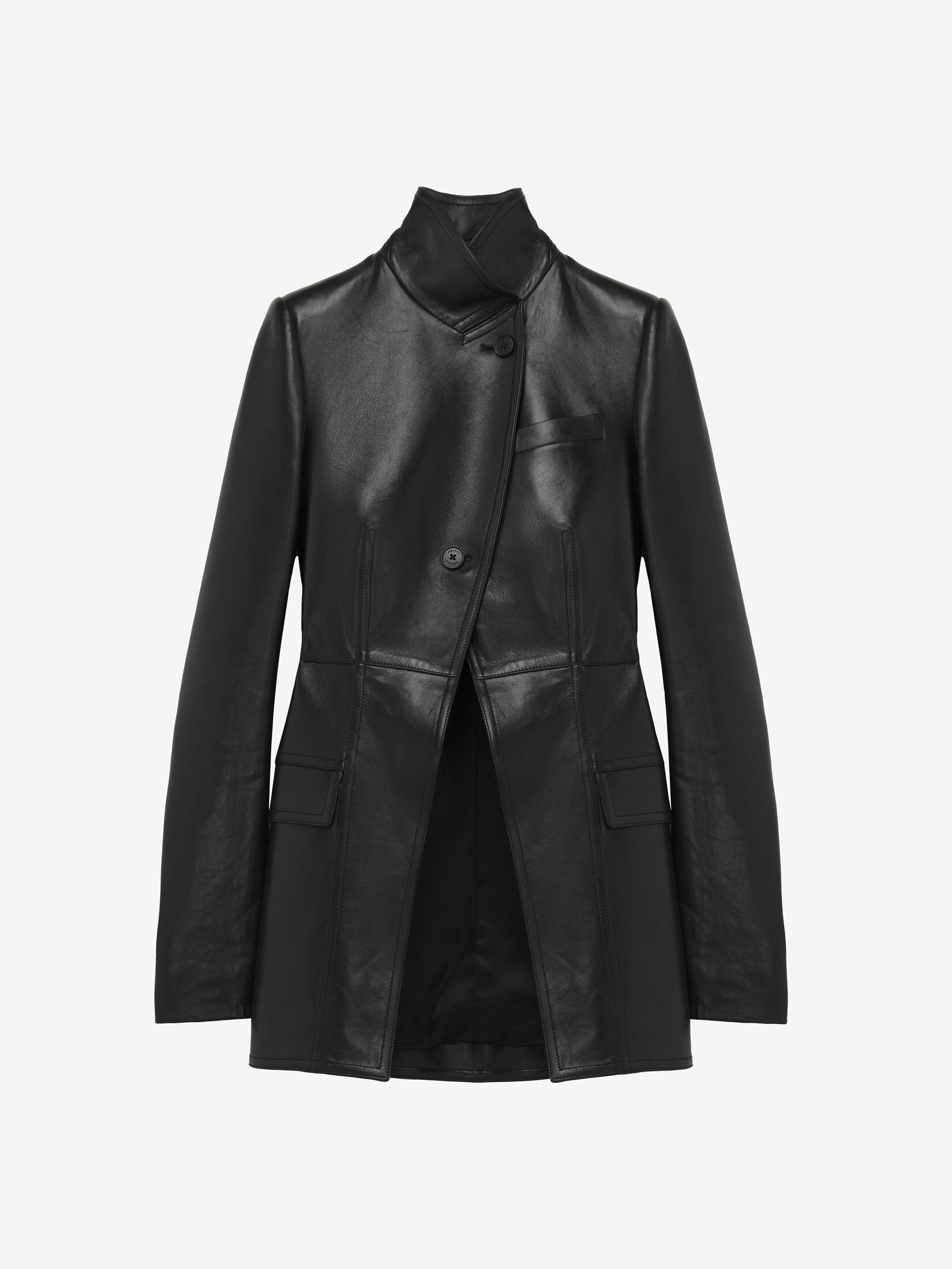 Women's Cutaway Leather Jacket in Black | McQueen US