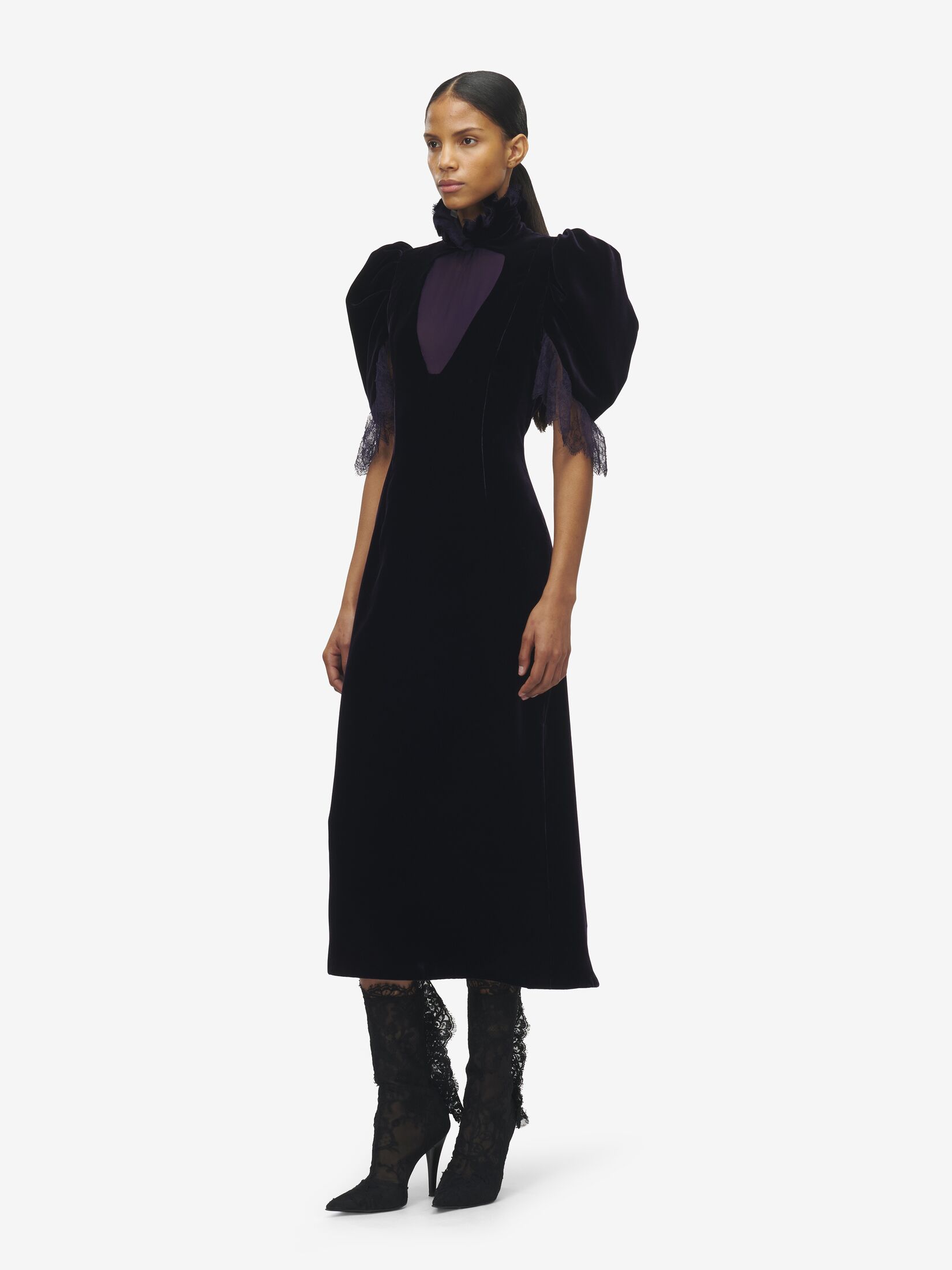 Women's Fluid Velvet Evening Dress in Violet | Alexander McQueen US