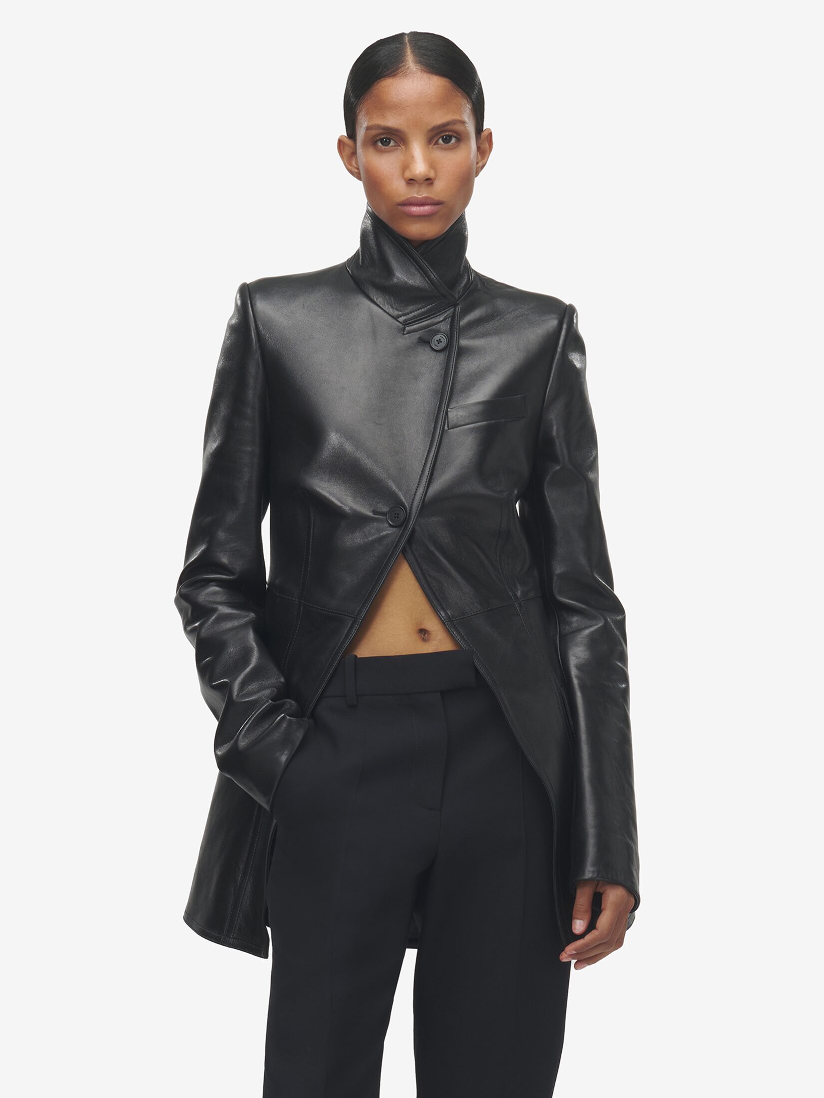 Women's Cutaway Leather Jacket in Black | Alexander McQueen GB