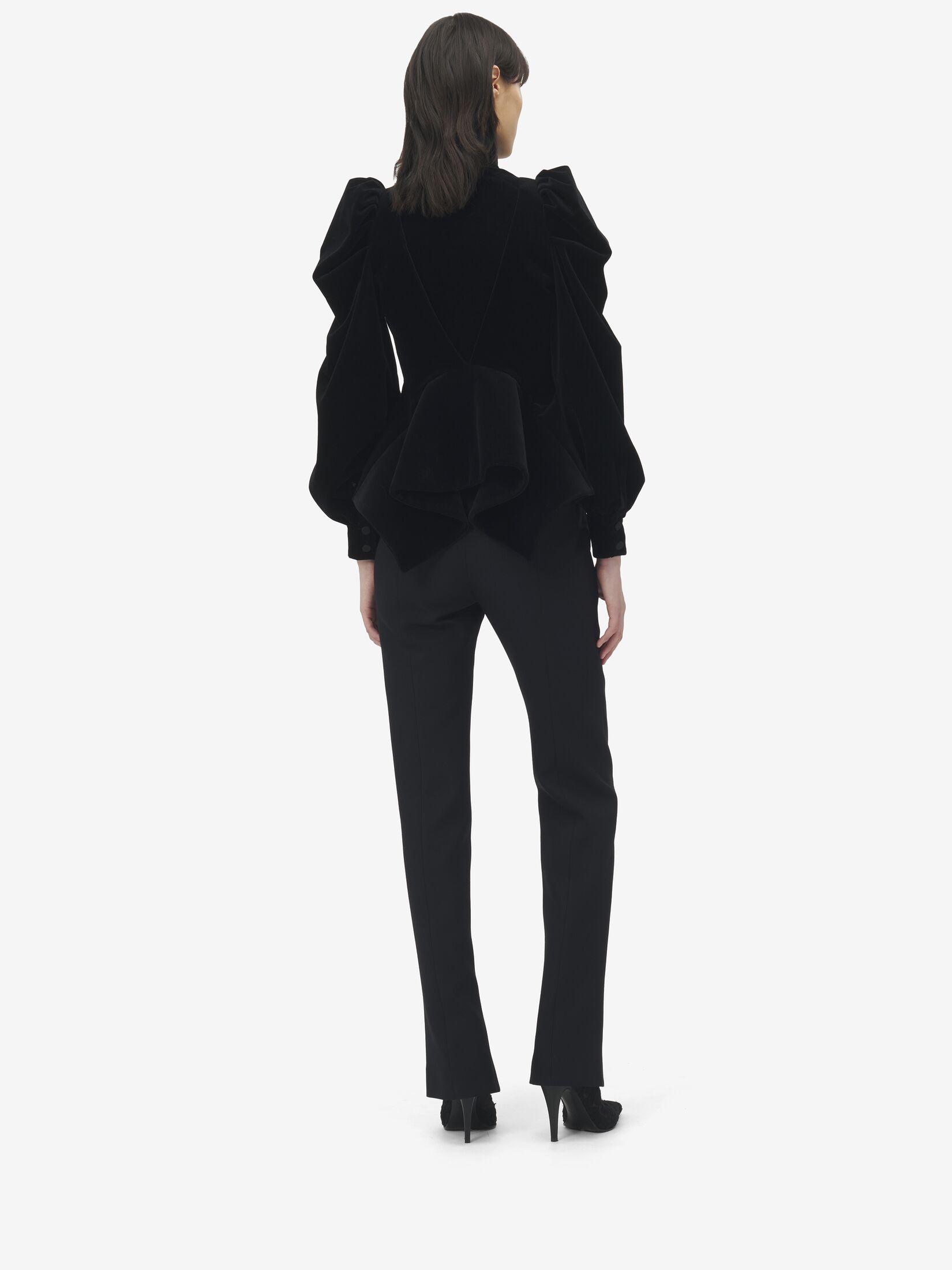 Women's Velvet Panel Jacket in Black | McQueen US