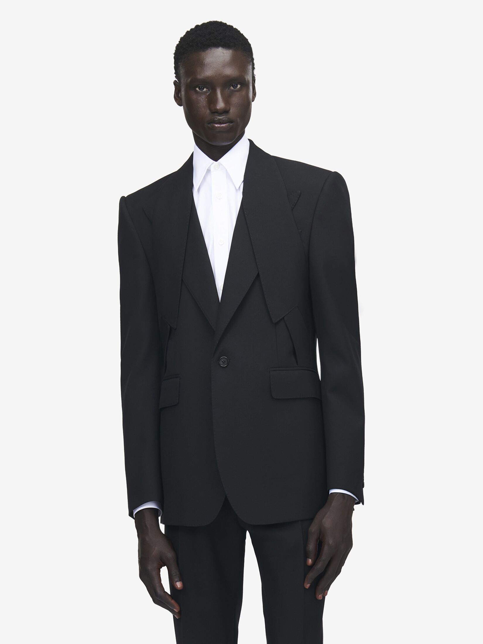 Men's Reverse Lapel Single-breasted Jacket in Black | McQueen US