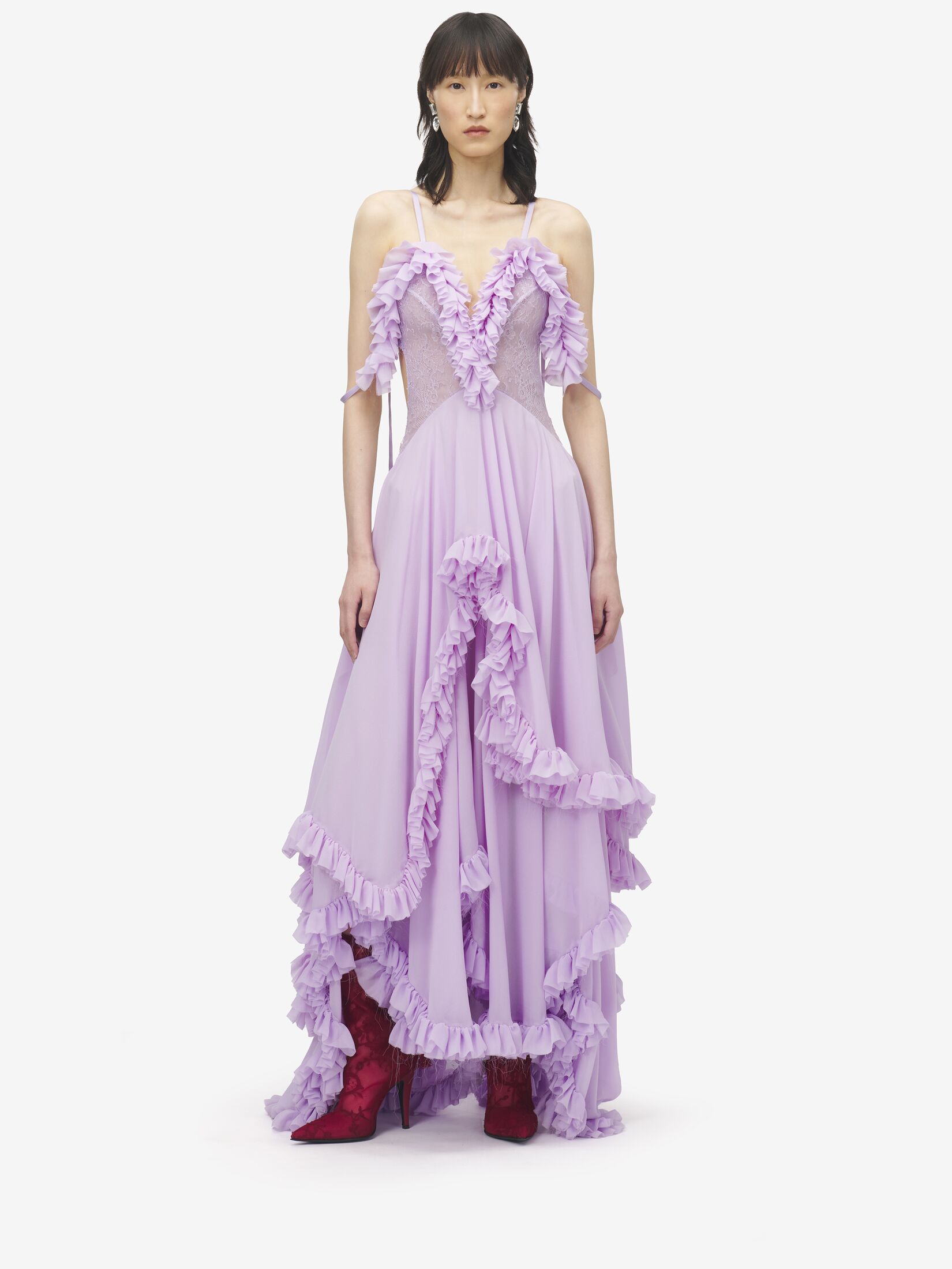 Women's Ruffled Evening Dress in Lilac | McQueen US