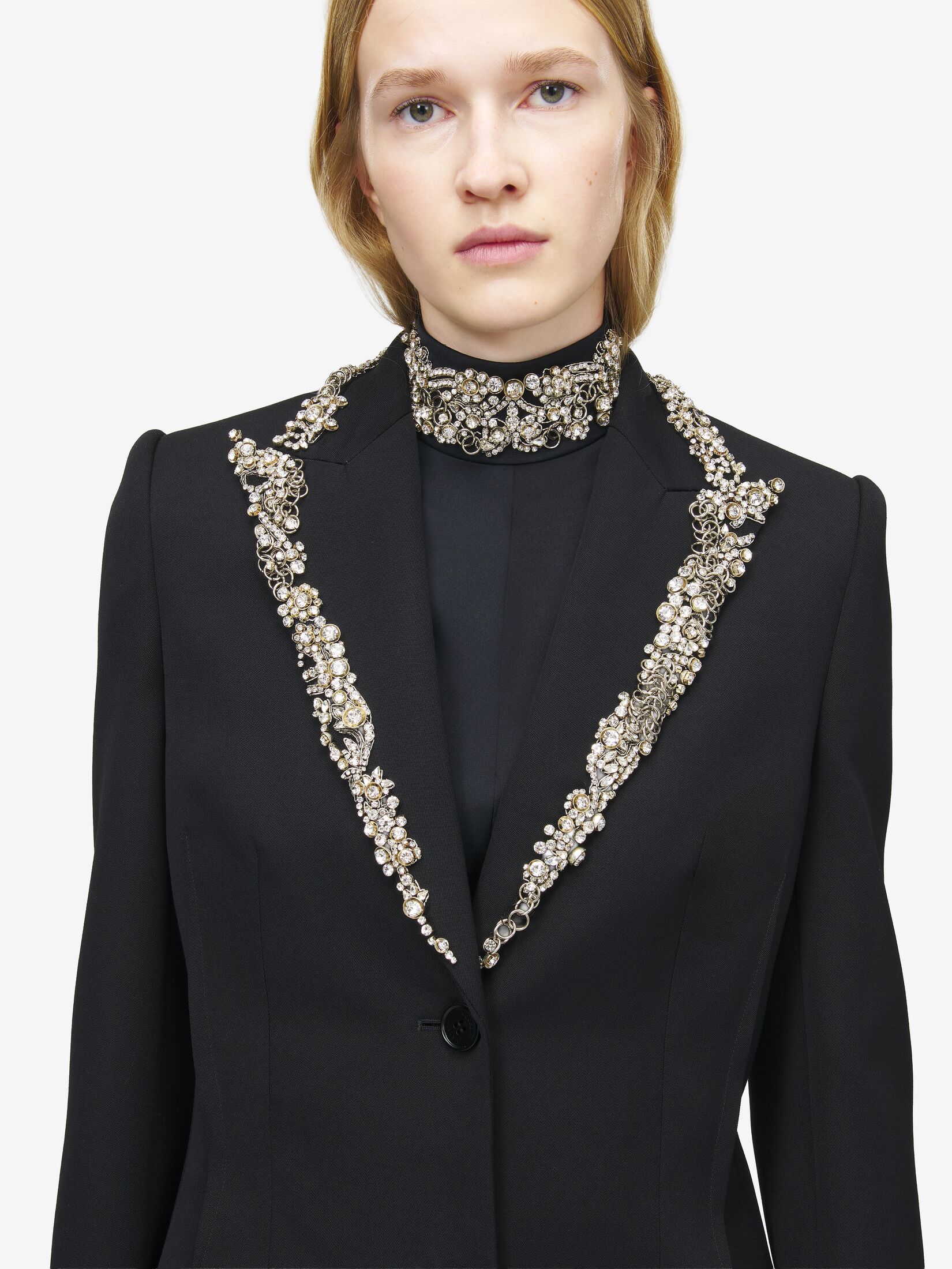 Women's Chain Mail Embroidery Coat in Black | McQueen US