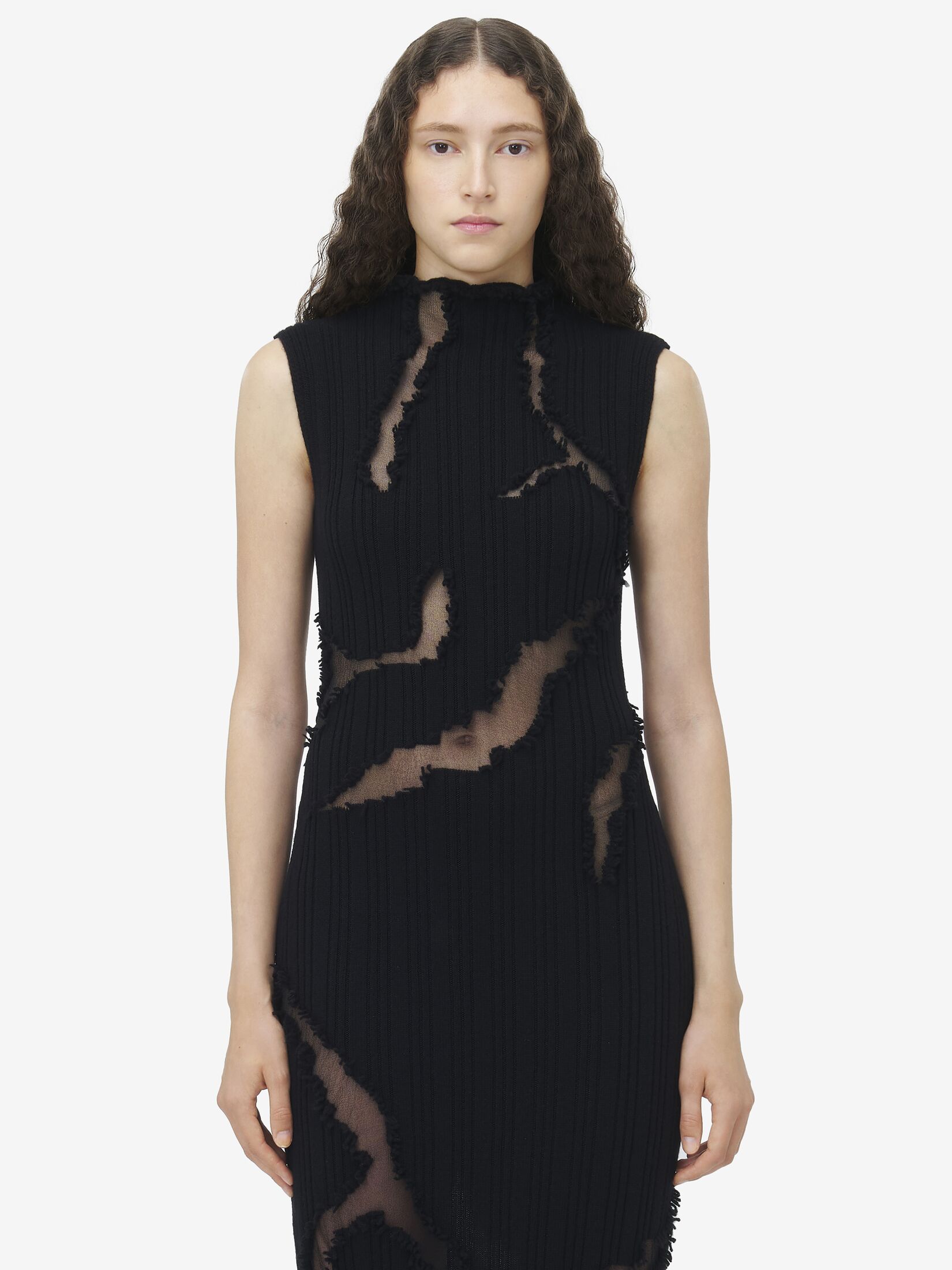 Distressed Detail Knit Midi Dress Black for Women | Alexander McQueen