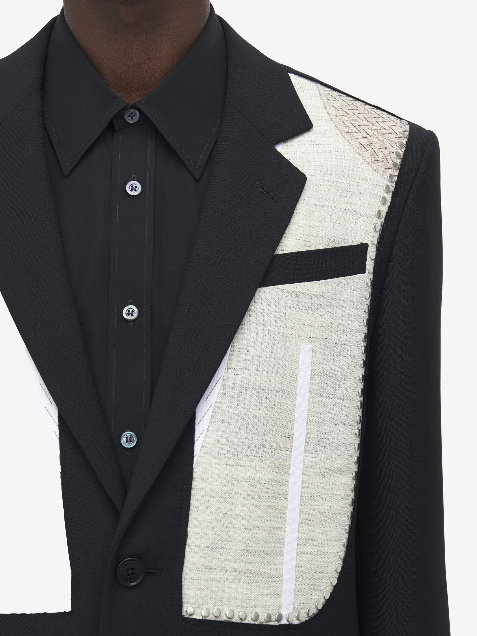 Men's Canvas Detail Single-Breasted Jacket in Black | Alexander McQueen GB