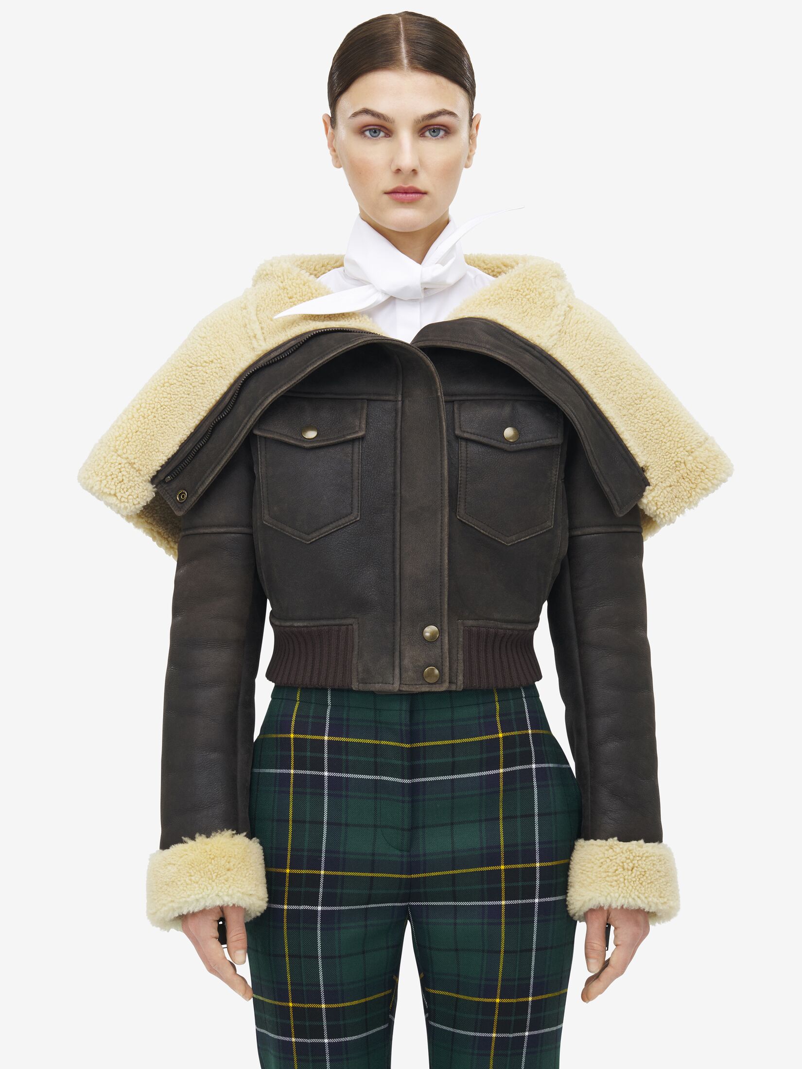 Women's Shearling Aviator Jacket in Brown | Alexander McQueen US