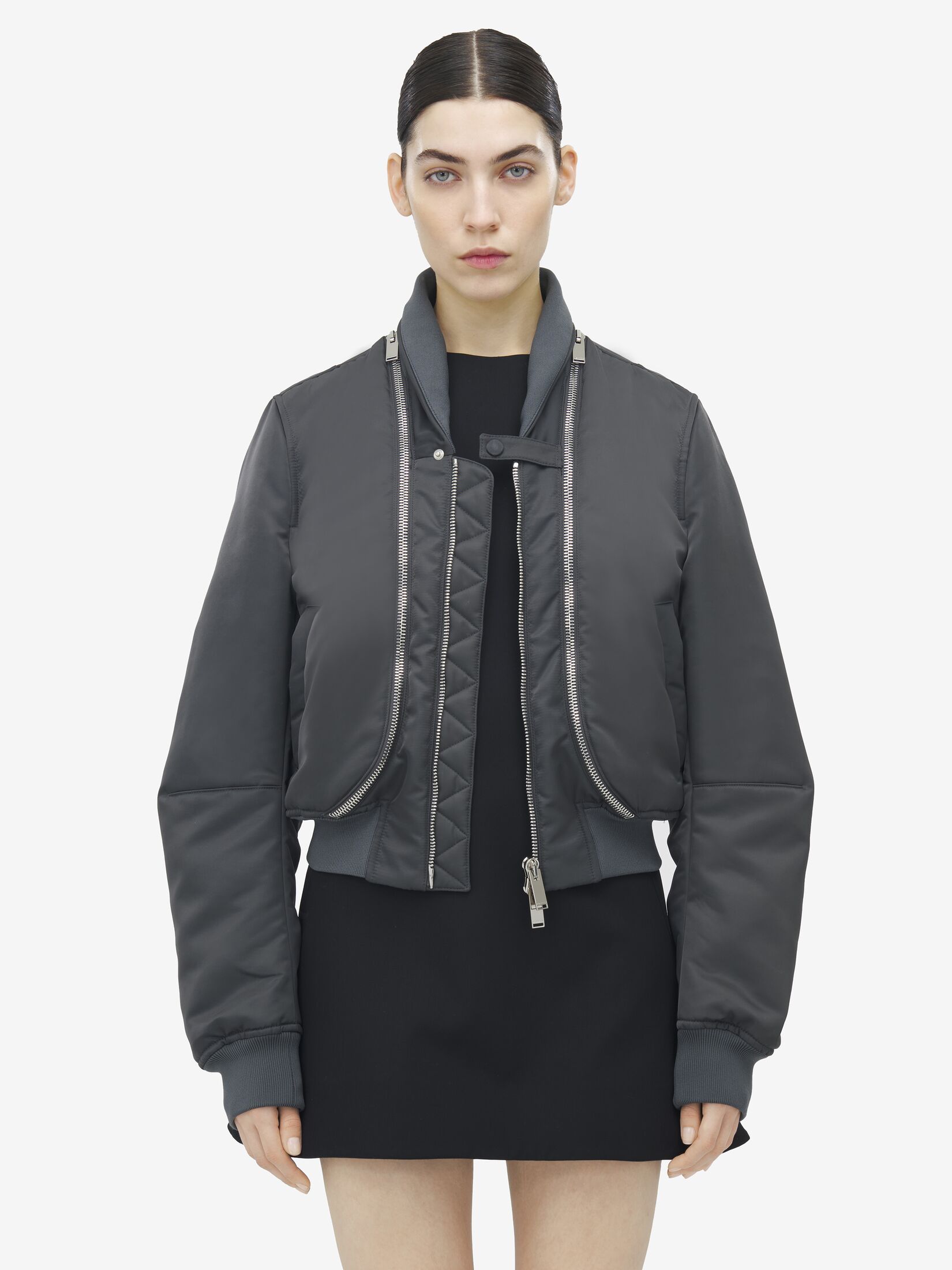 Women's Zip Detail Bomber Jacket in Grey | Alexander McQueen US