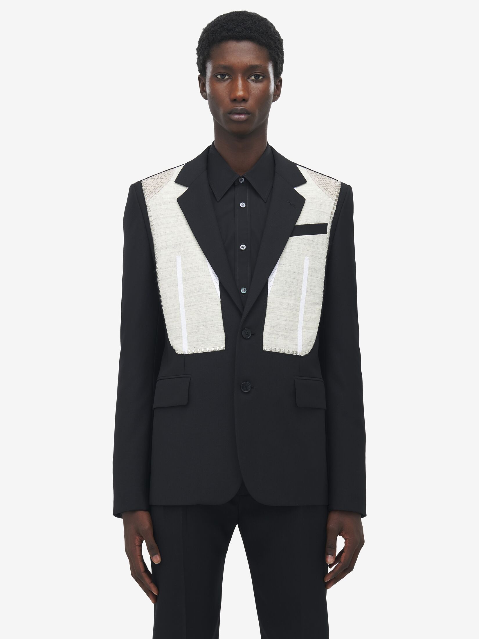 Men's Canvas Detail Single-Breasted Jacket in Black | Alexander McQueen GB