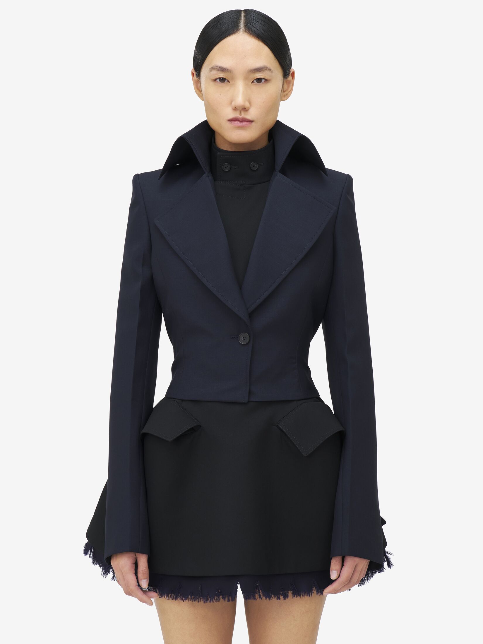 Women's Exaggerated Lapel Single-breasted Jacket in Blue | McQueen GB