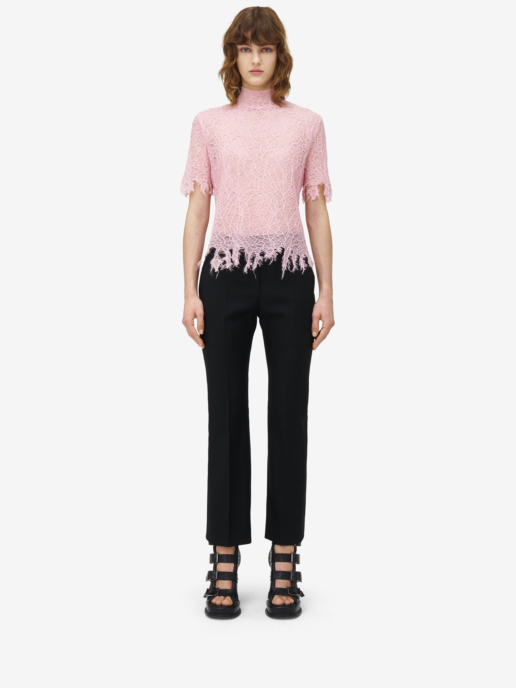 Knitted Cobweb Lace Top Blanshee pink for Women | Alexander McQueen