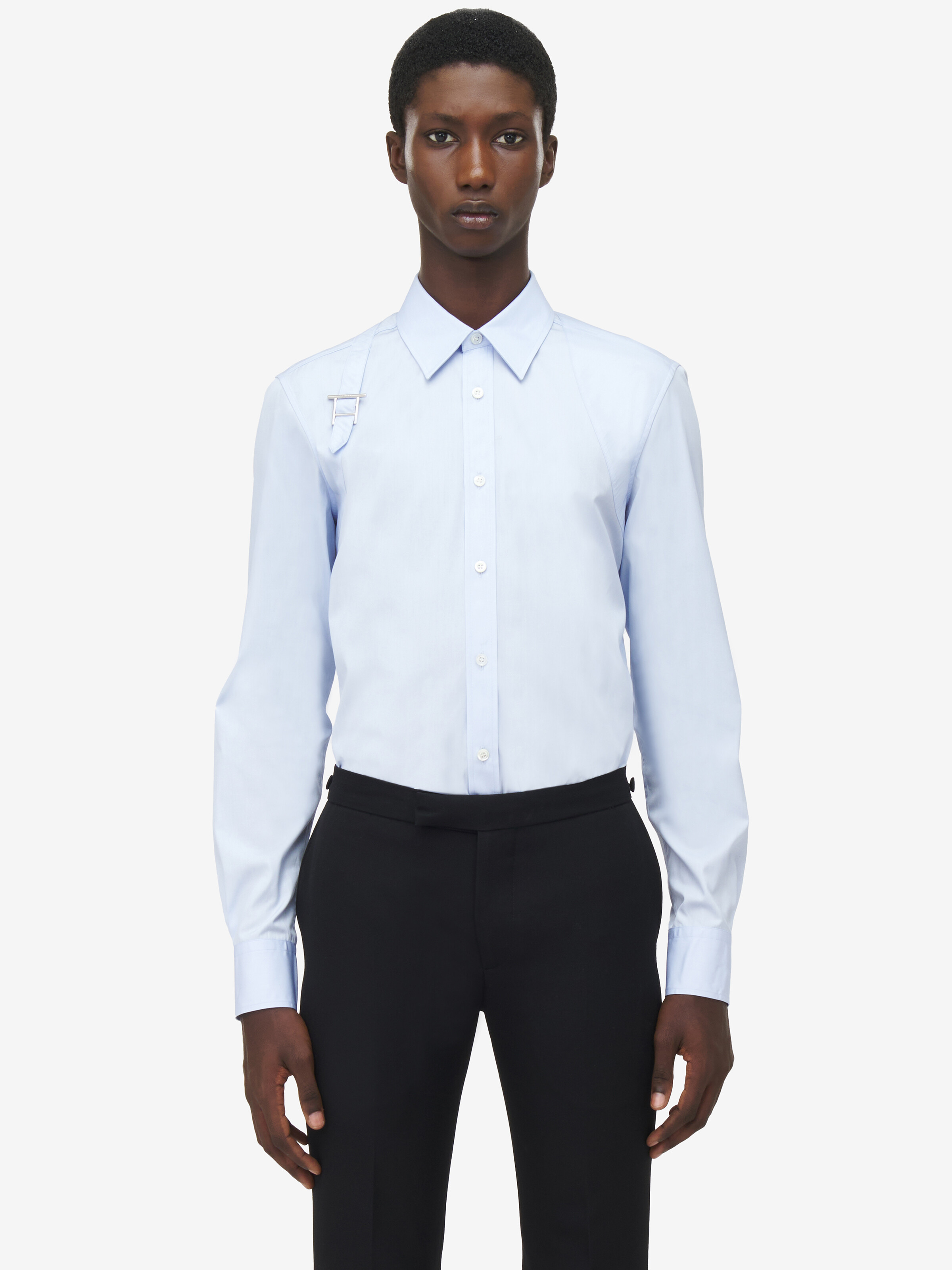 Men's T-Bar Harness Shirt in Shirting Blue | Alexander McQueen GB