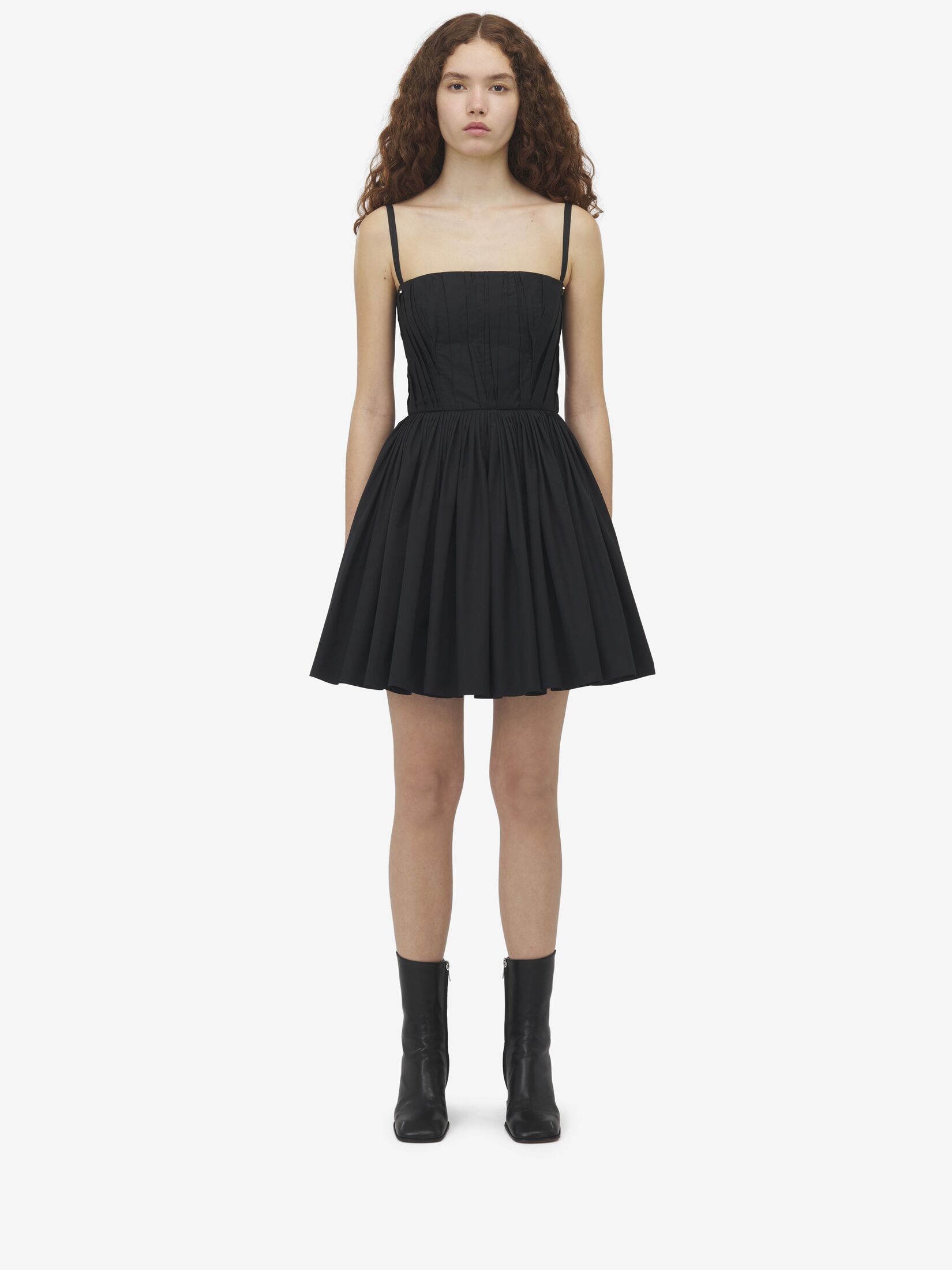 Gathered Mini Dress in Black | Alexander McQueen AU