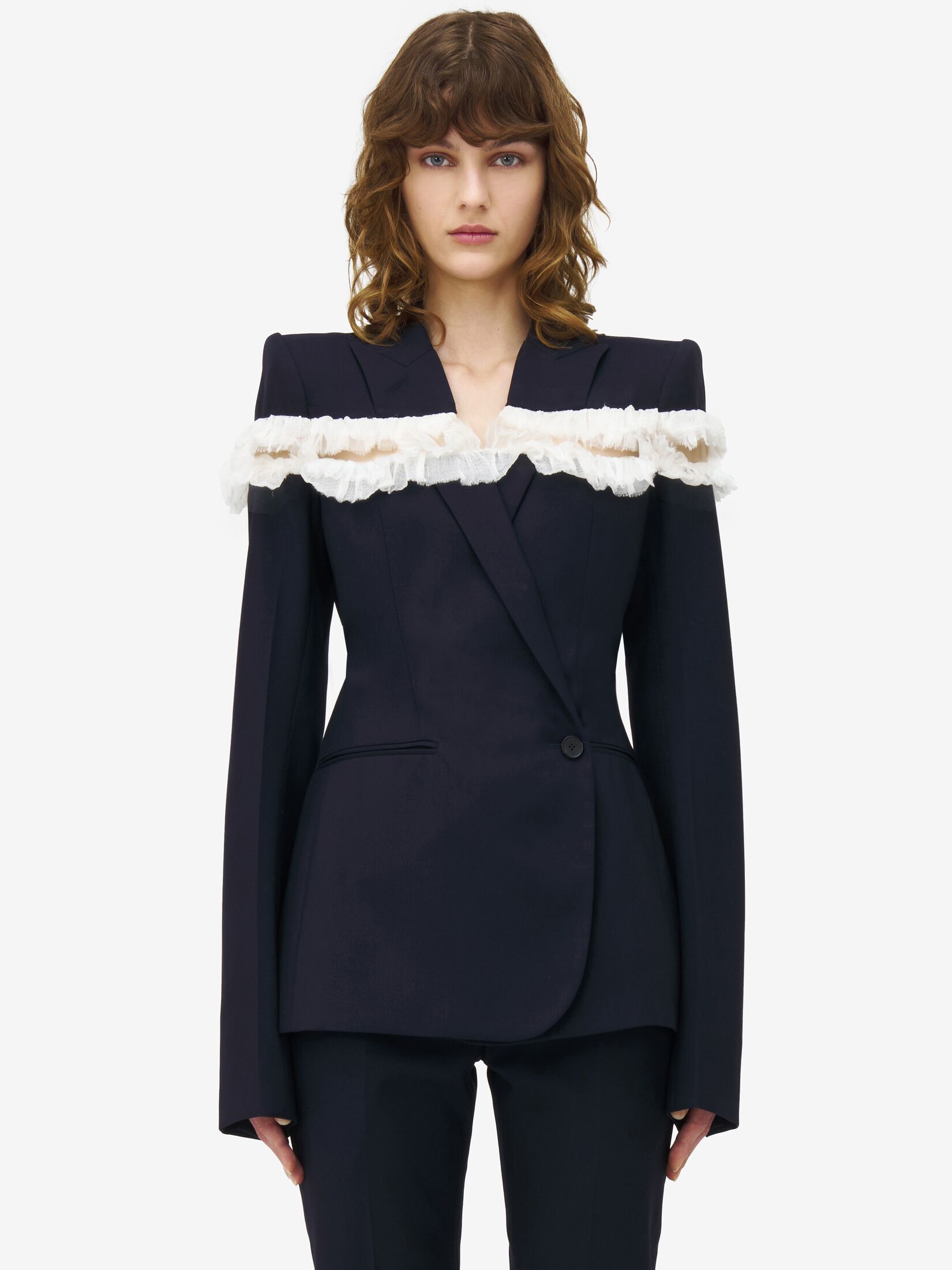 Women's Slashed Creponne Detail Single-breasted Jacket in Blue ...