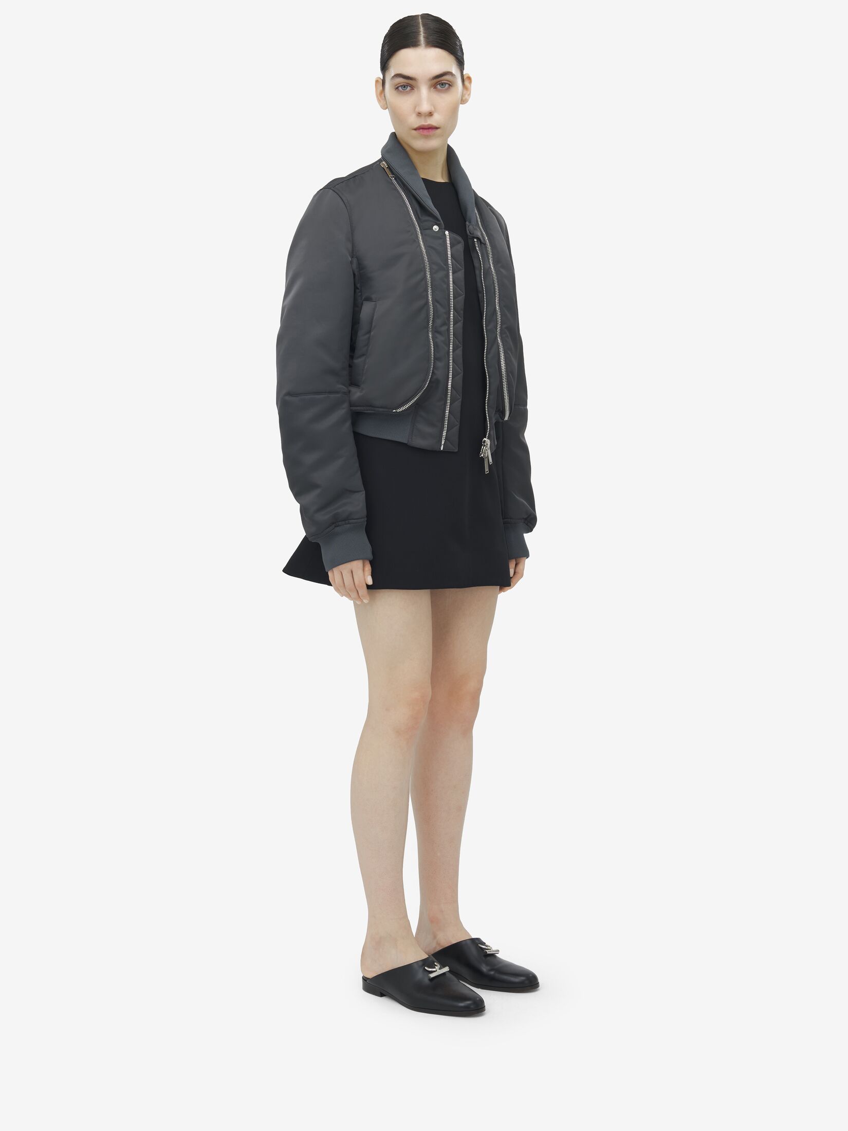 Women's Zip Detail Bomber Jacket in Grey | Alexander McQueen US