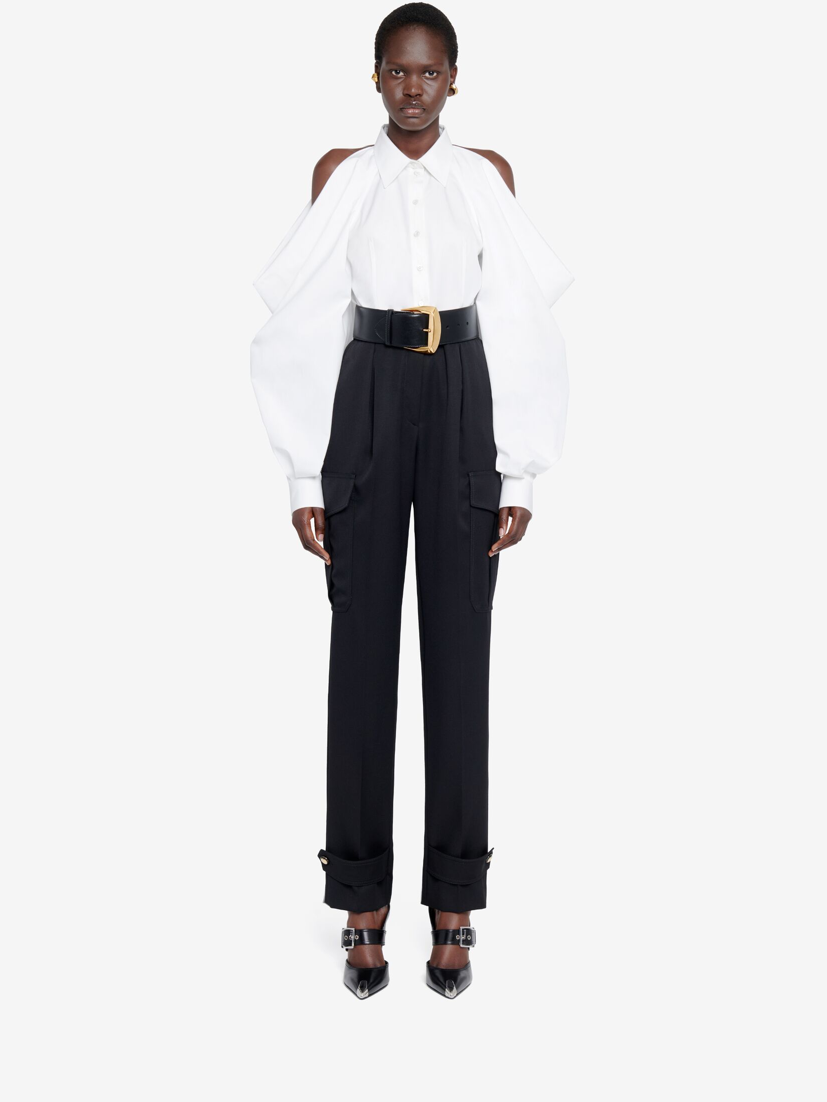 Slashed Drape Sleeve Shirt in Optic White | Alexander McQueen US